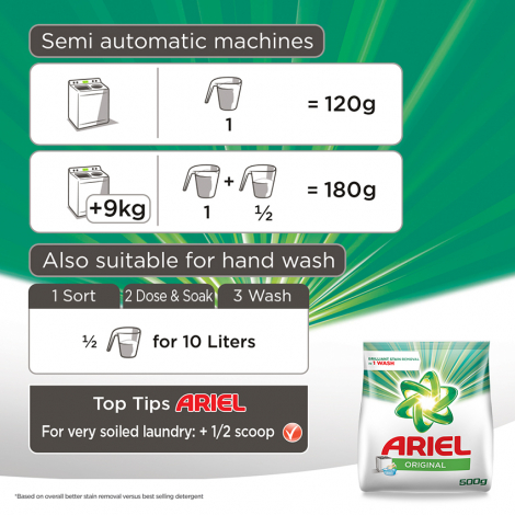 Ariel Original Laundry Detergent 500g Pack